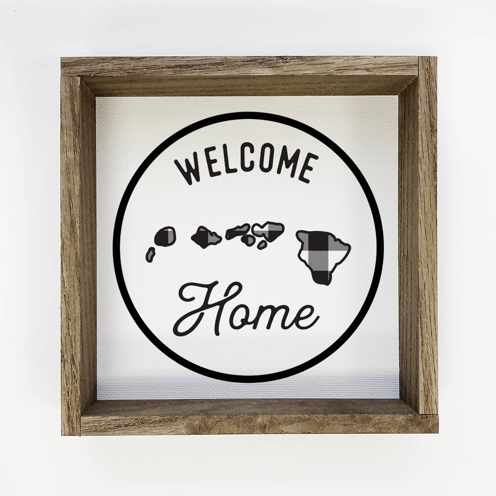 Welcome Home Hawaii Buffalo Plaid Small Canvas Sign