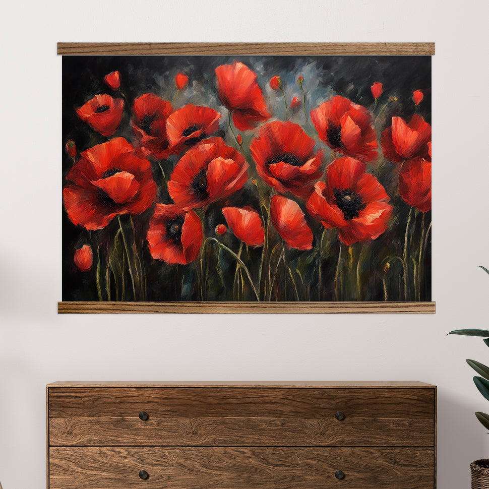 Extra Large Canvas - Red Poppies Painting - Nature Canvas Art - Wood F
